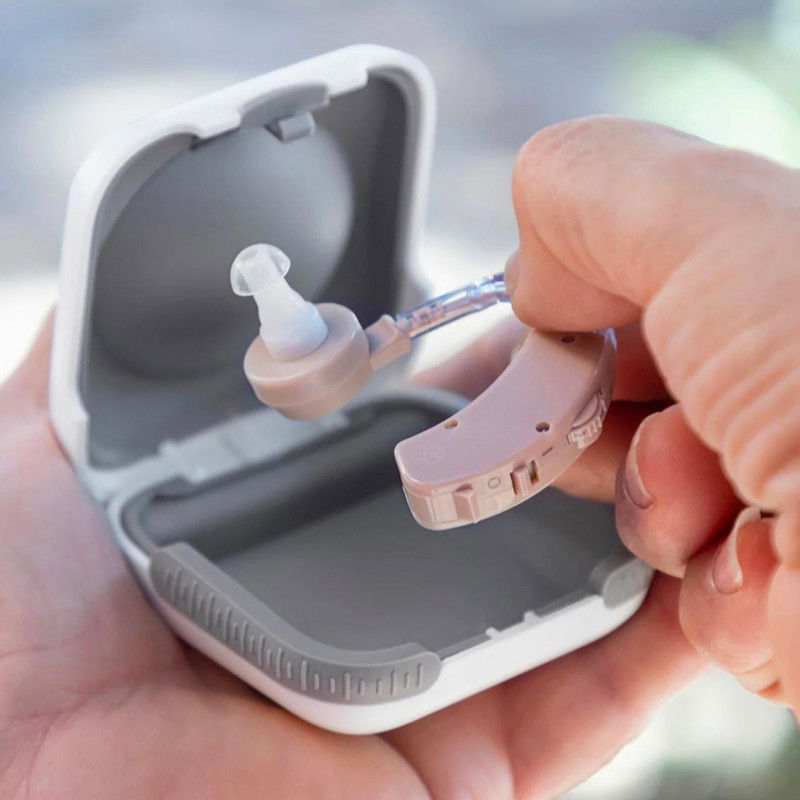 Hoortoestel met opbergetui